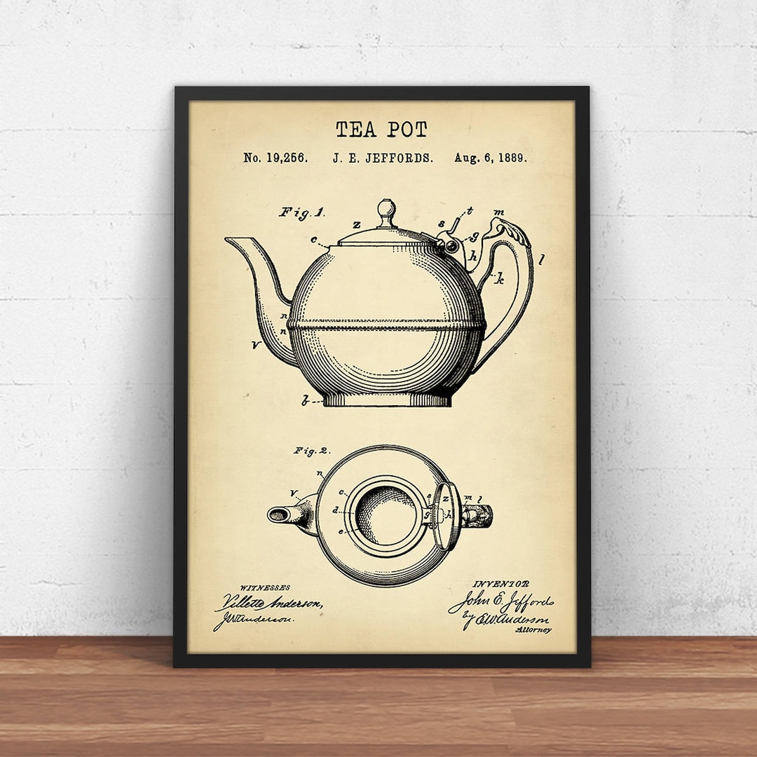 Tea Pot Patent Print, Teapot Poster, Kitchen Wall Art, Tea Pot ...