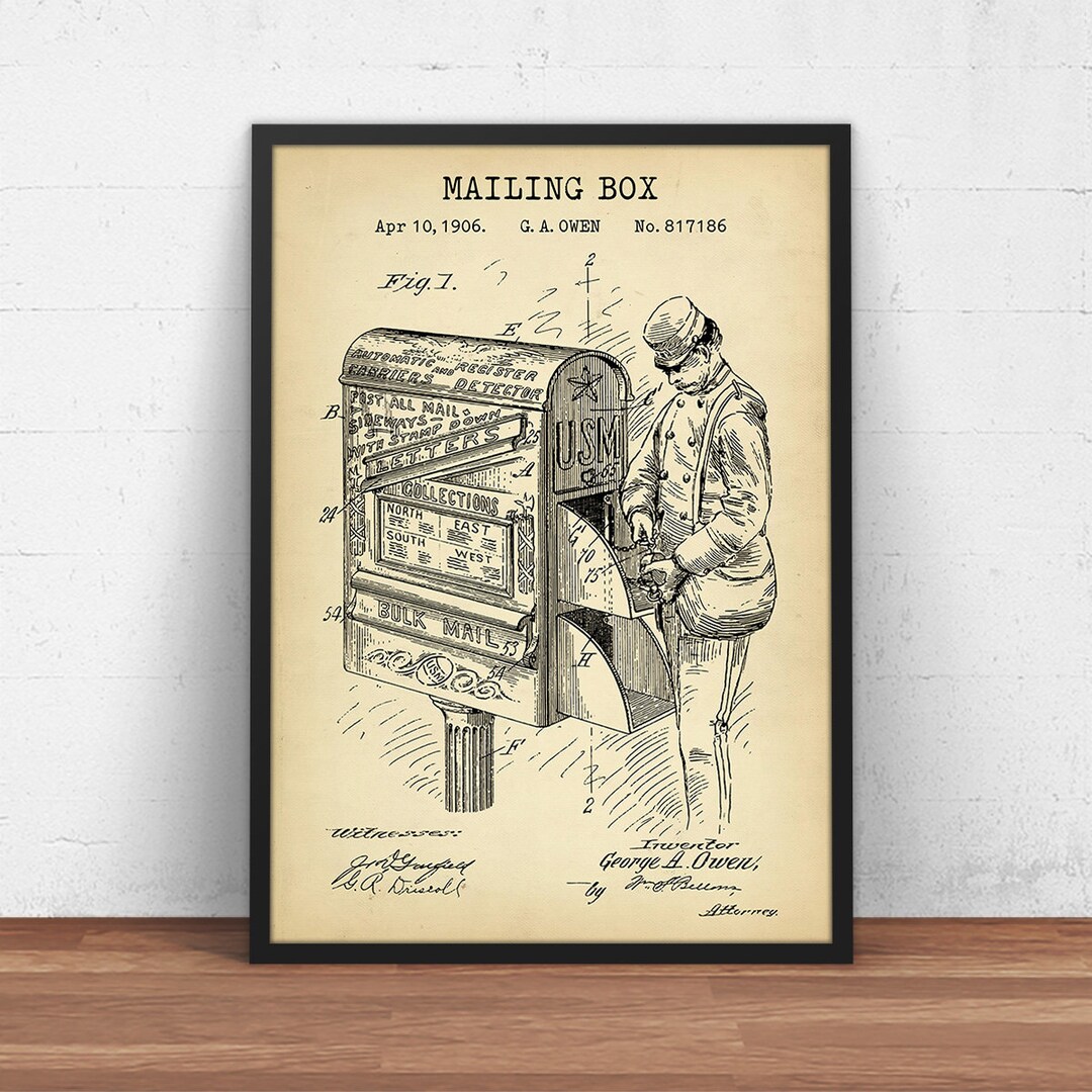 Mailing Box Patent Print, Mail Carrier, Mailman Gifts, Postal Workers ...