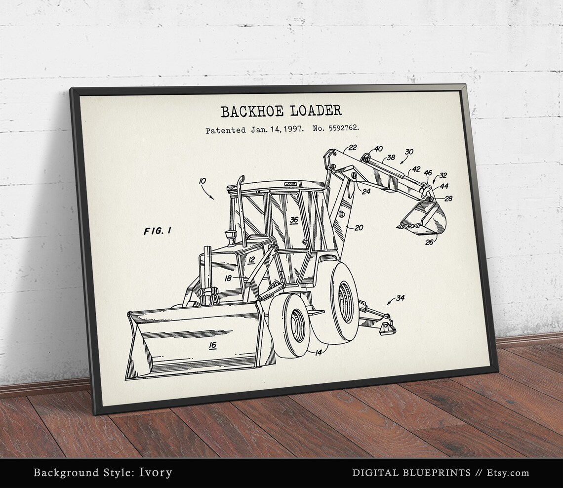 Backhoe Loader Patent Print Earth Mover Blueprint Art | Etsy
