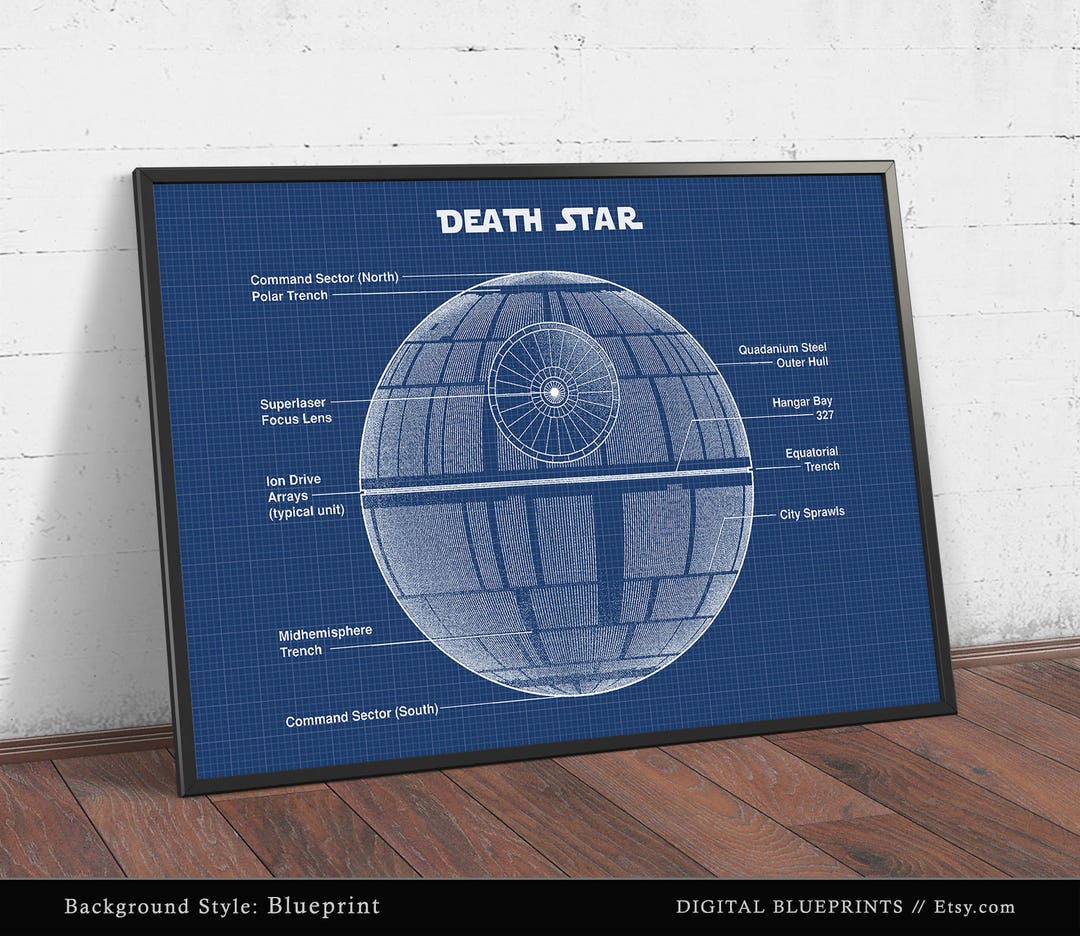 Death Star Blueprint Art, Star Wars Poster Print, Schematic Diagram ...