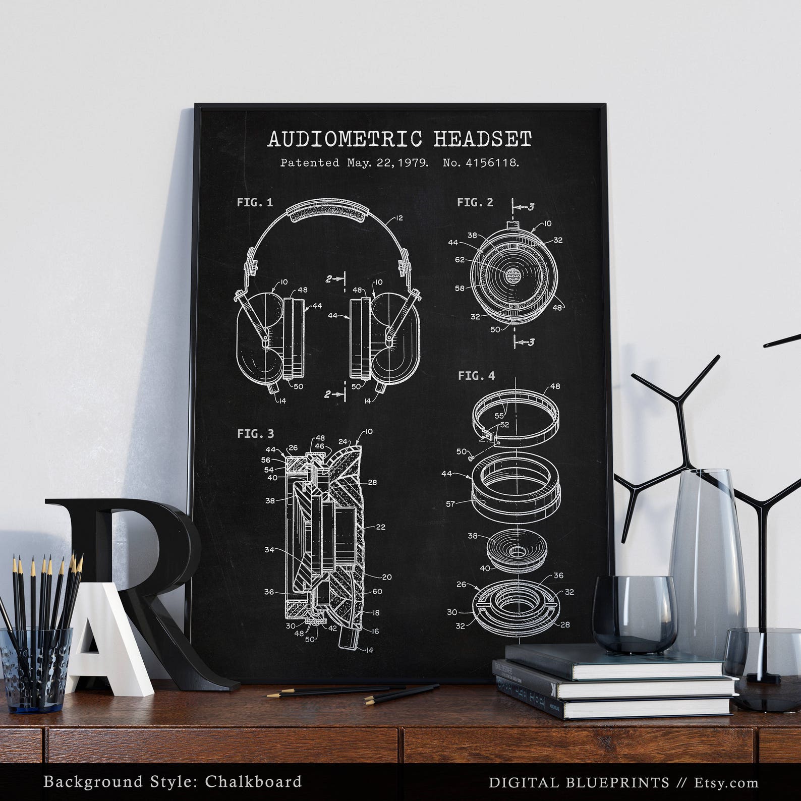 Headphone Patent Artwork, Audio Headset Blueprint, Headphones Poster ...