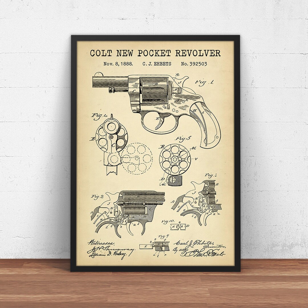 Colt New Pocket Revolver Patent Print, Gun Blueprint, Firearm Poster ...
