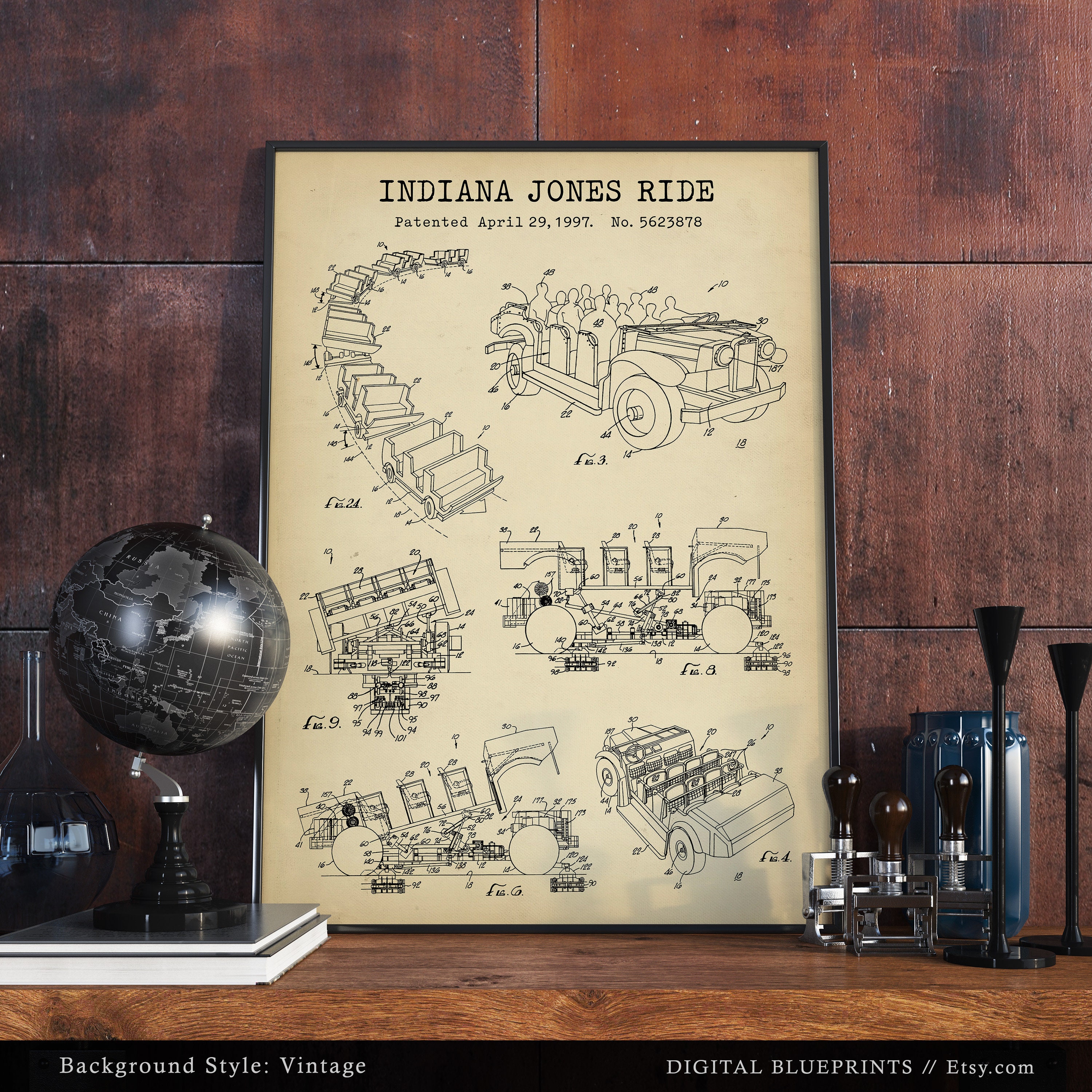 Indiana Jones Amusement Ride Patent Print, Disneyland Wall Art, Disney ...