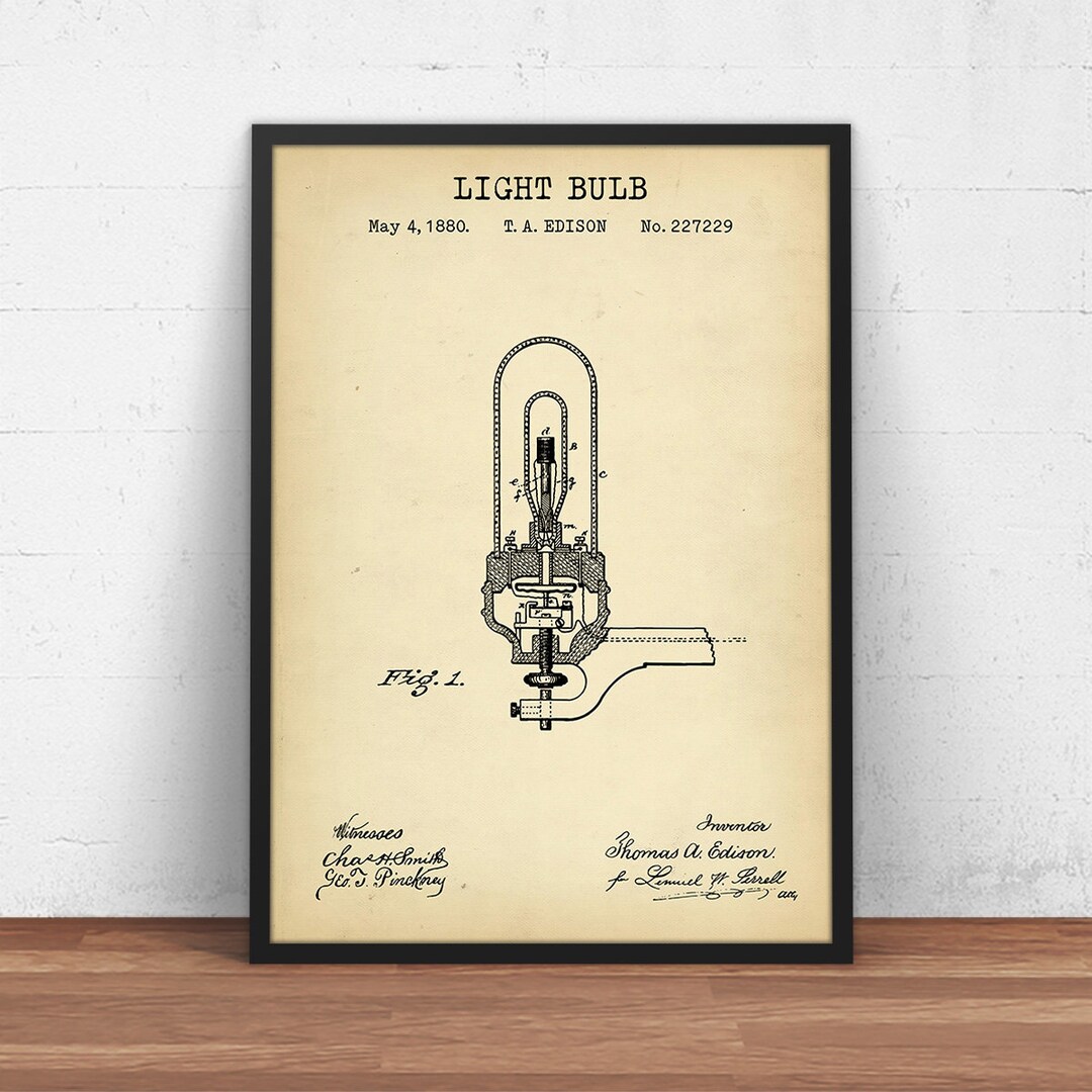 Light Bulb Patent Print, Edison Lamp Blueprint, Science Gifts, Thomas ...