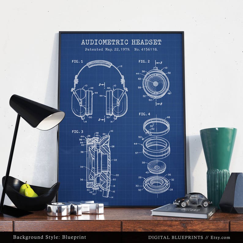 Headphone Patent Artwork, Audio Headset Blueprint, Headphones Poster ...