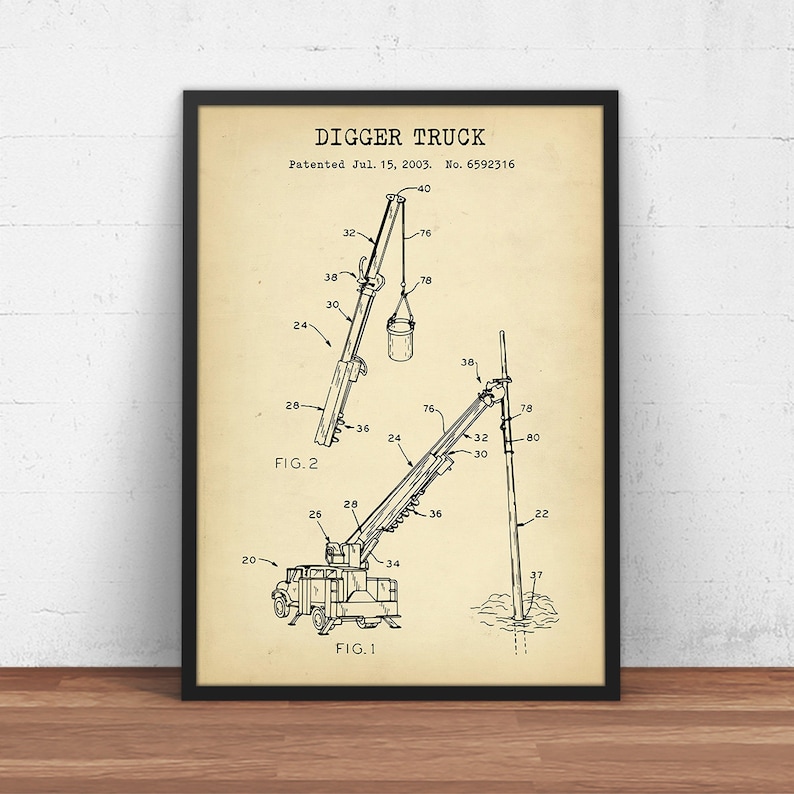 Digger Truck Patent Print, Lineman Poster Print, Electrical Line Worker ...