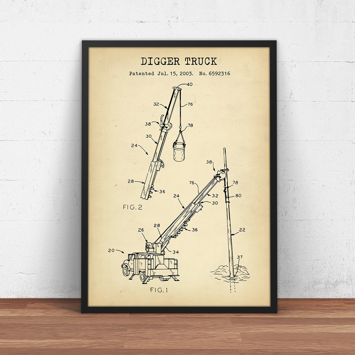 Digger Truck Patent Print, Lineman Poster Print, Electrical Line Worker ...