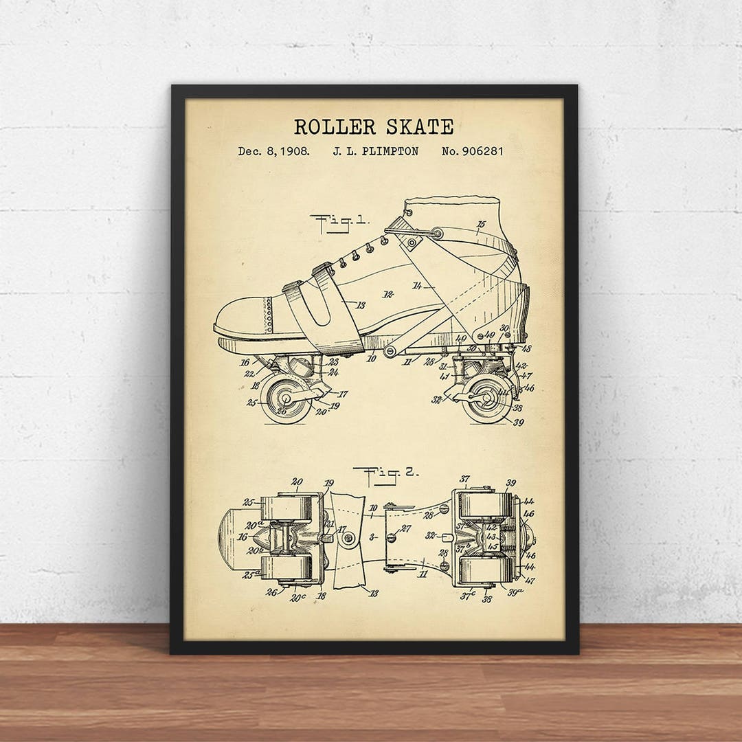 Roller Skate Blueprint Art, Skating Patent Prints, Roller Skating Gifts ...