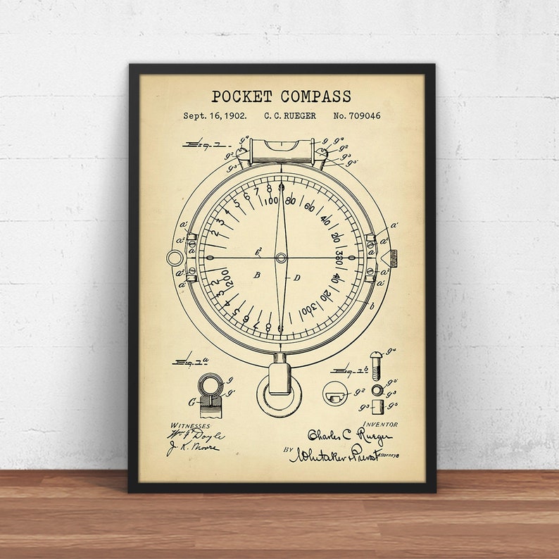 Vintage Compass Patent Print Pocket Compass Blueprint - Etsy Ireland