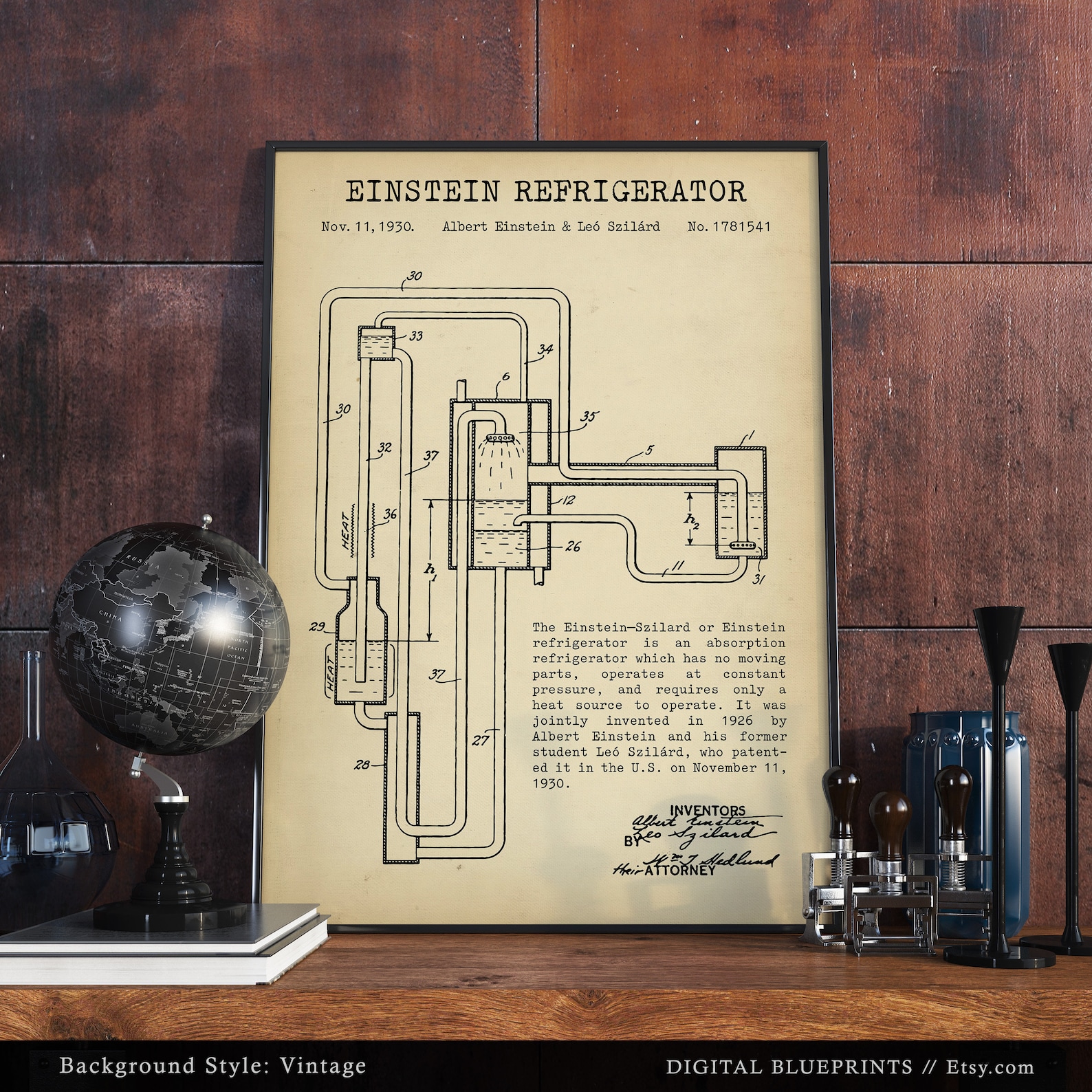 Einstein Refrigerator Patent Print, Mad Scientist Decor, Albert ...
