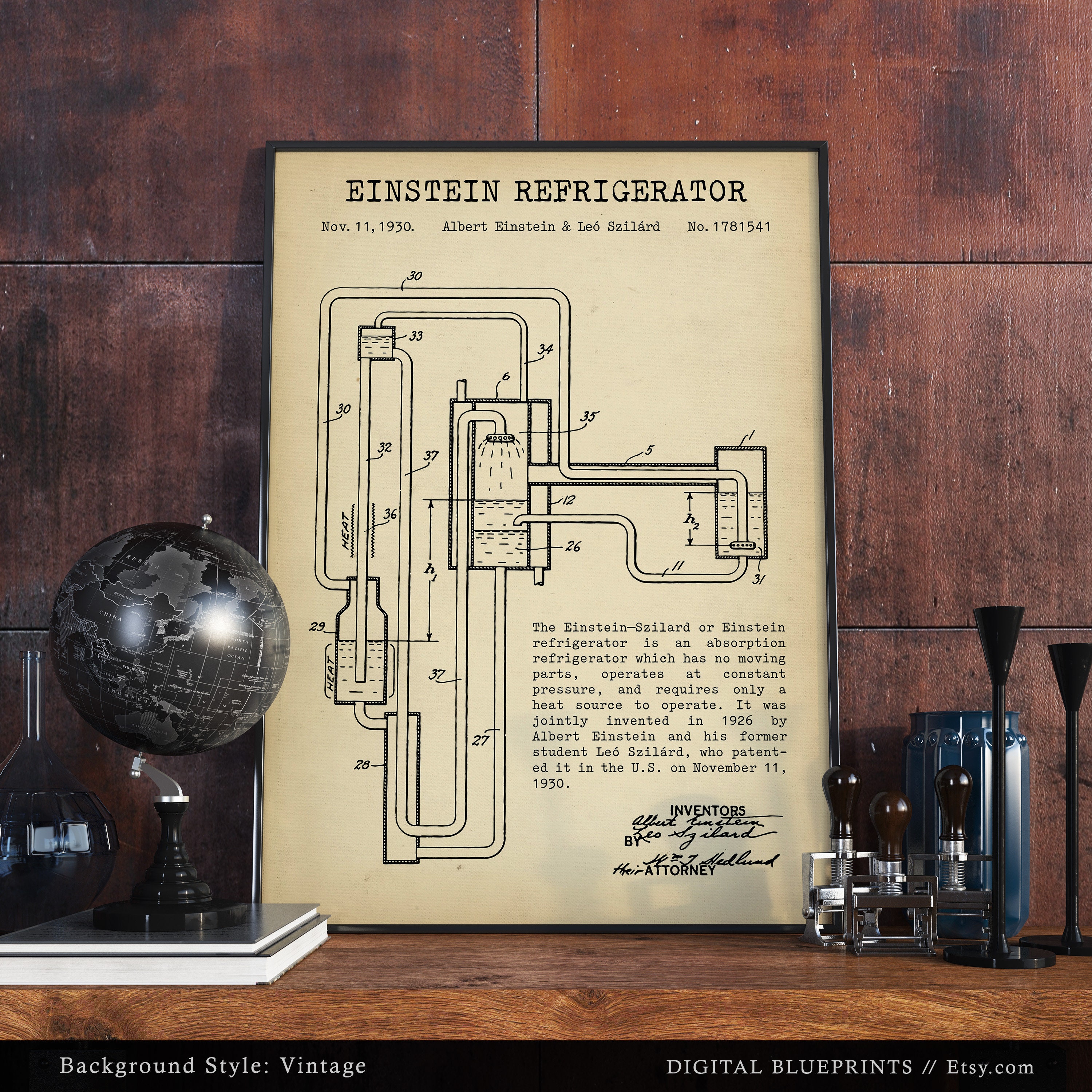 Einstein Refrigerator Patent Print Mad Scientist Decor | Etsy