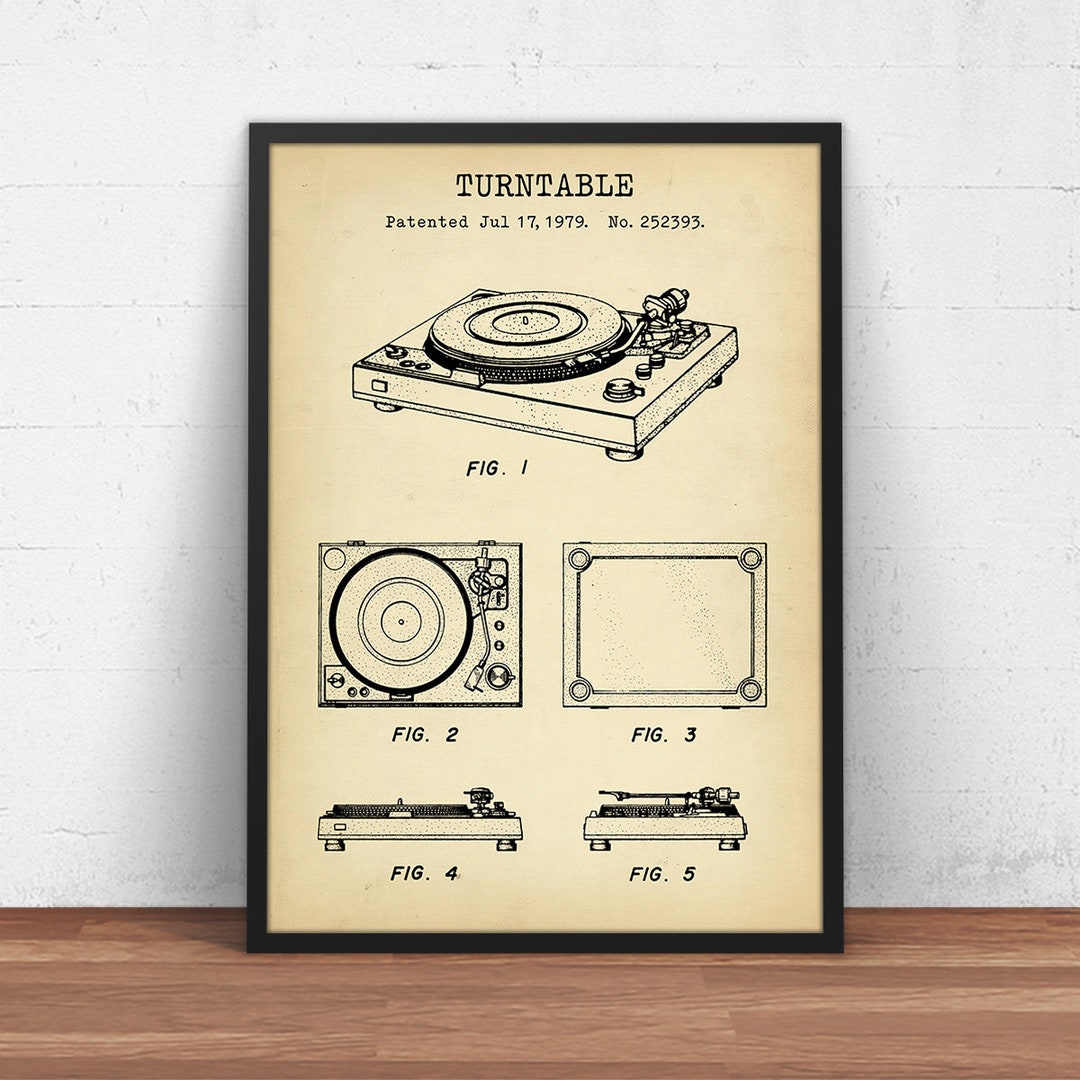 Turntable Record Player Patent Print, Vinyl Record Blueprint Art, Music ...