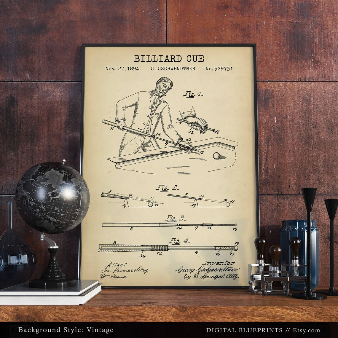 Billiards Patent Prints Billiard Cue Blueprint Art Billiard - Etsy