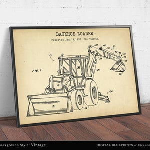 Backhoe Loader Patent Print, Earth Mover Blueprint Art, Construction ...