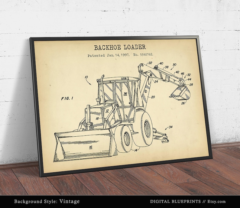 Backhoe Loader Patent Print Earth Mover Blueprint Art | Etsy
