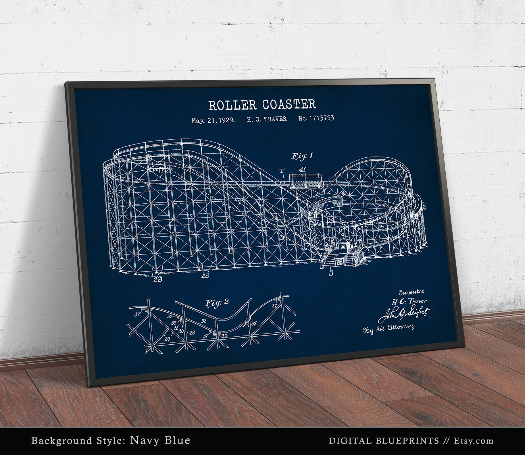 Roller Coaster 1929 Patent Print, Amusement Ride Blueprint Art, Roller ...
