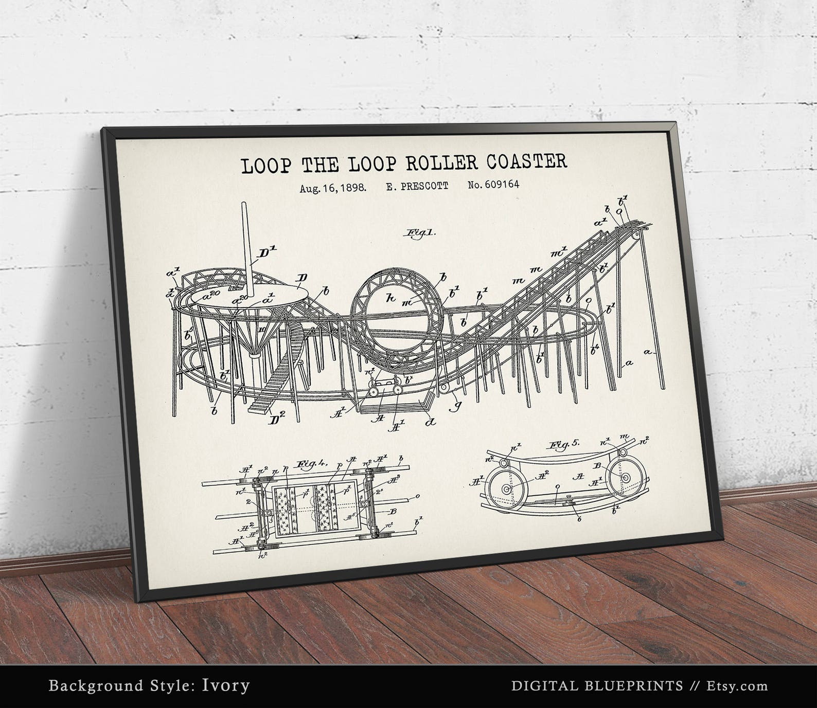 Roller Coaster Blueprint Art Loop the Loop Roller Coaster - Etsy