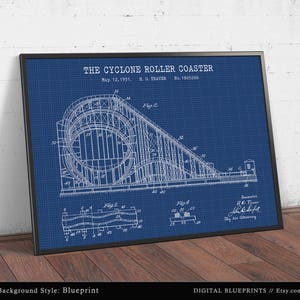 The Cyclone Roller Coaster Blueprint Art, Roller Coaster Amusement Ride ...
