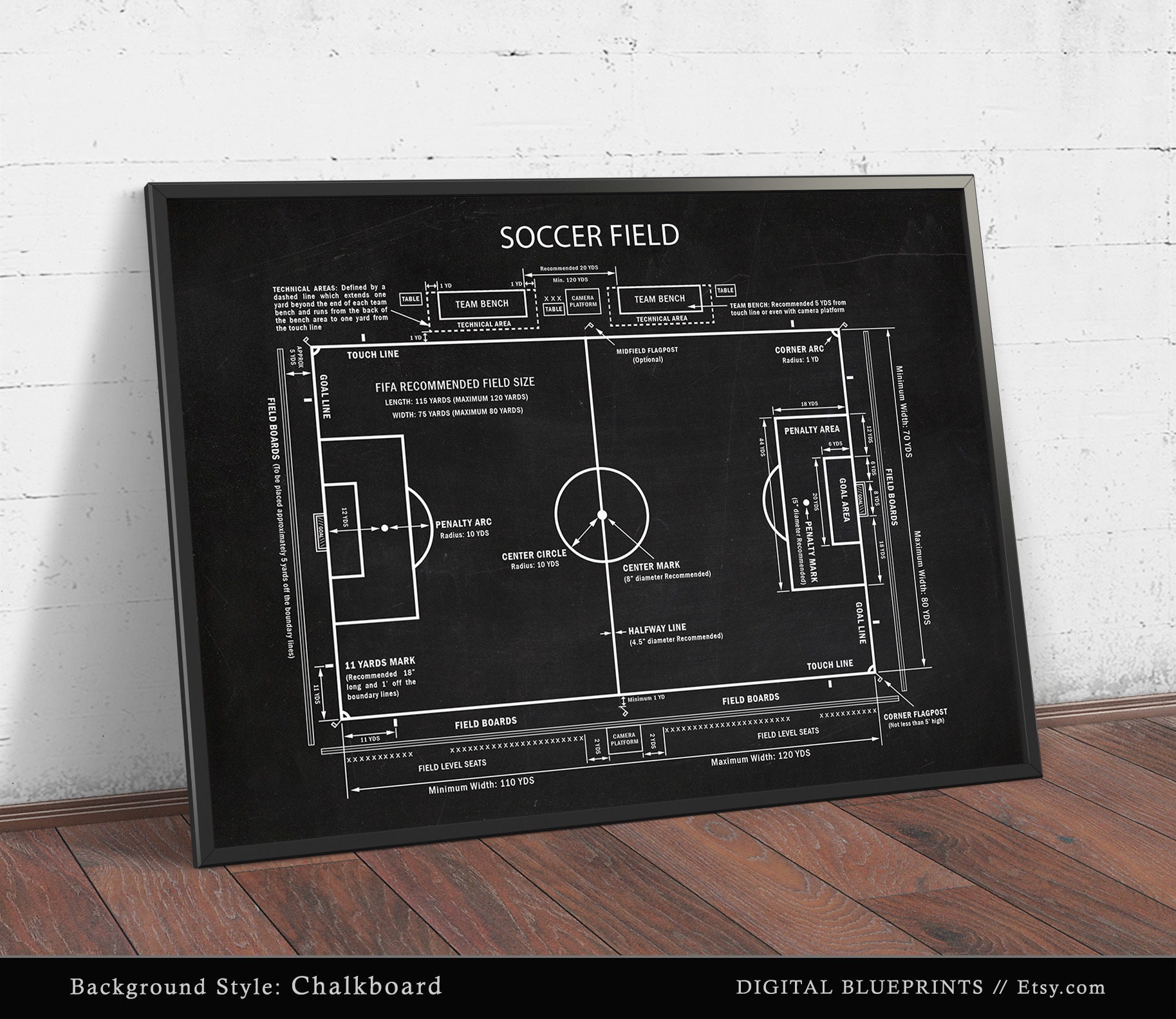 Football Pitch Diagram, Soccer Field Blueprint Art, Soccer Poster Print ...