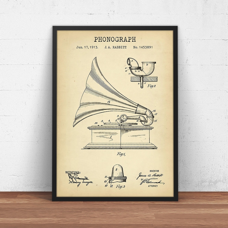 Phonograph Patent Print, Record Player Blueprint, Poster Print, Music ...