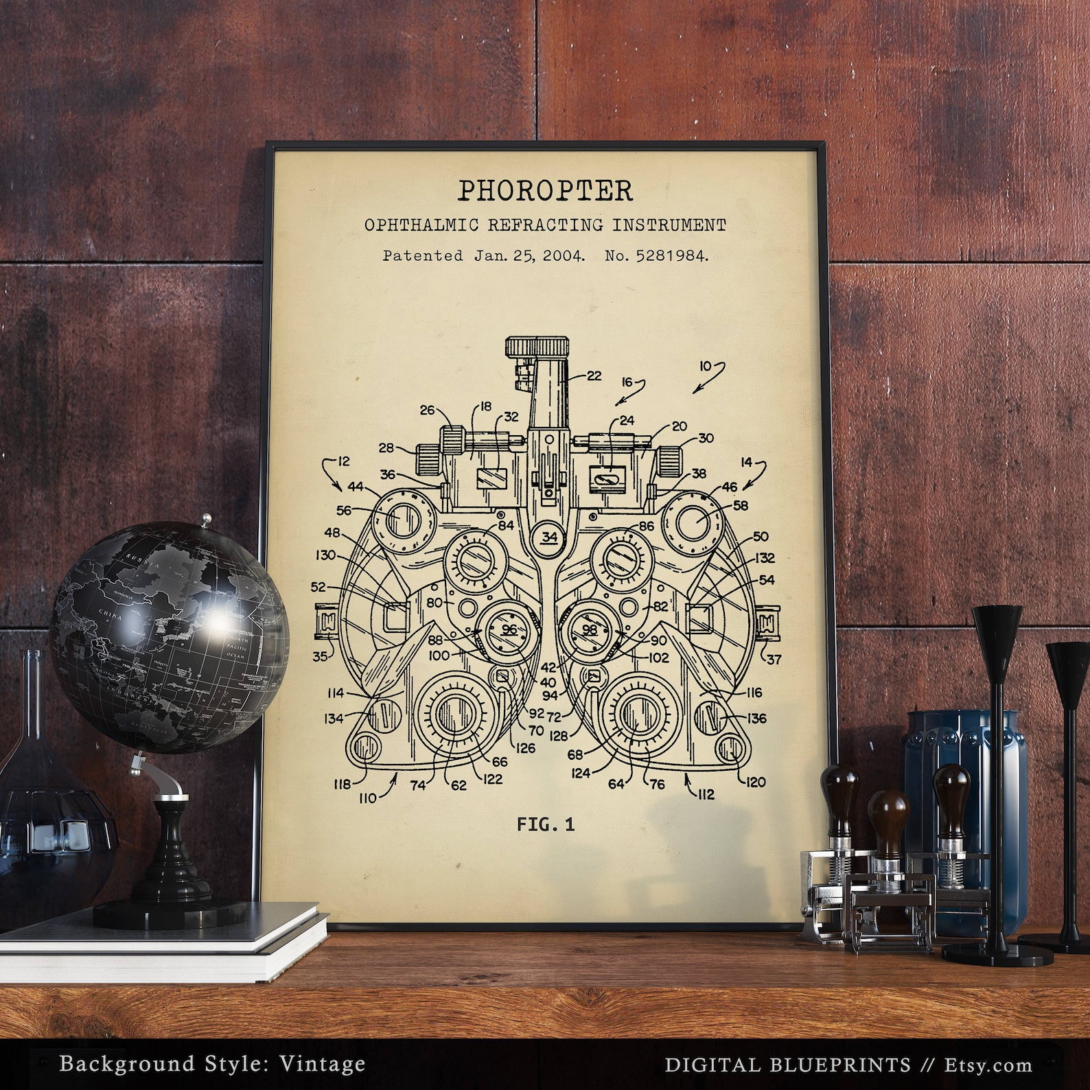 Phoropter Patent Print Blueprint Art Optometry Wall Art Eye | Etsy