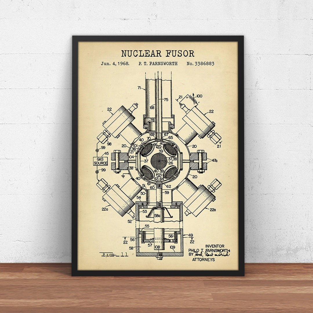 Nuclear Fusor 1968 Patent Print, Nuclear Reactor Diagram, Scientist ...