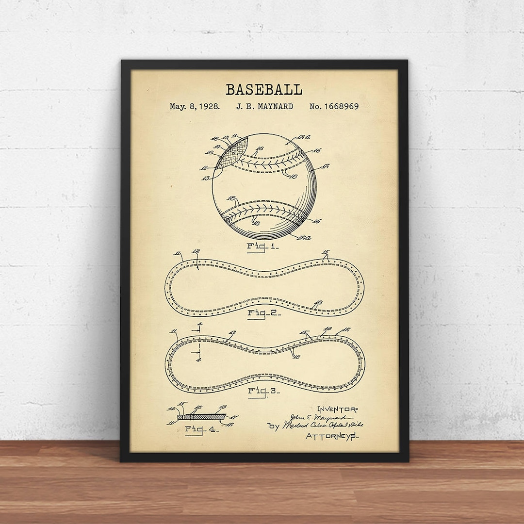 Baseball Patent Prints, Ball Blueprint, Baseball Gifts, Mancave Wall ...