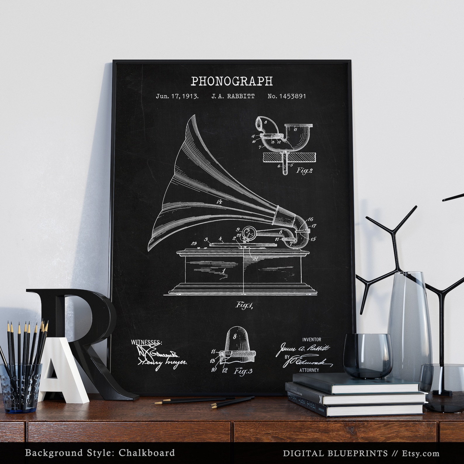 Phonograph Patent Print Record Player Blueprint Poster | Etsy