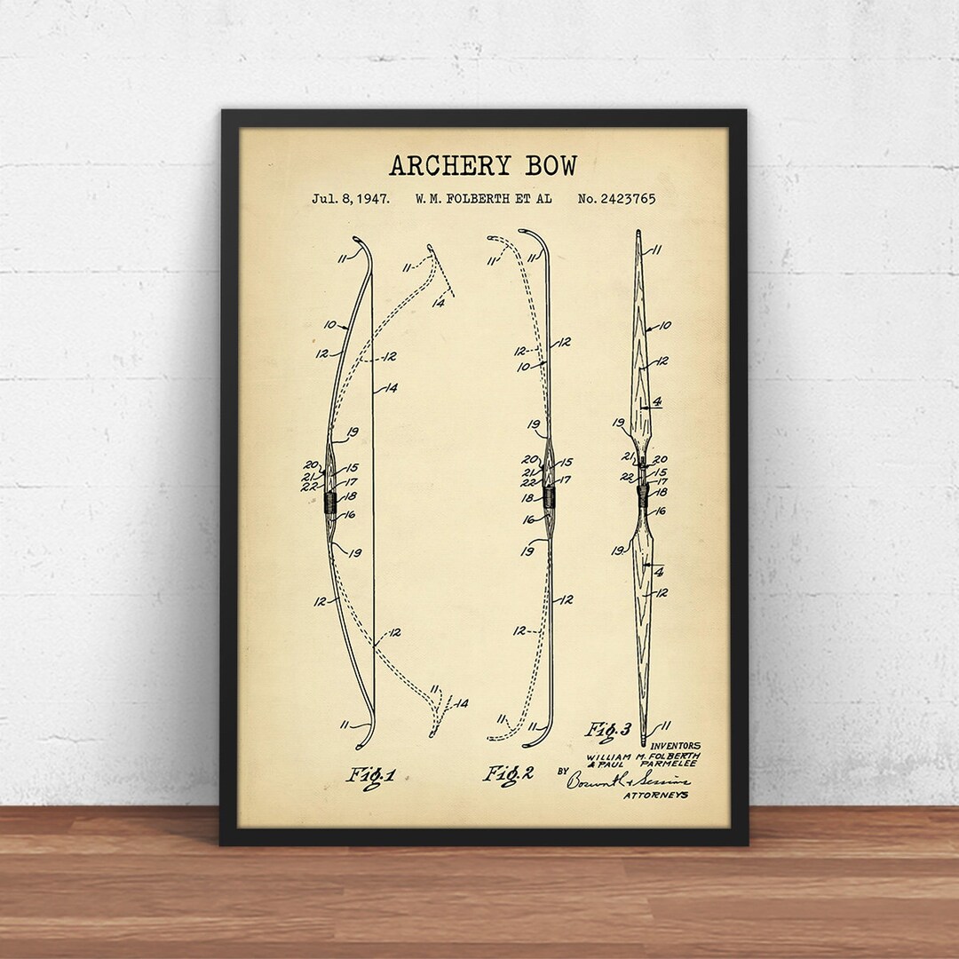 Archery Bow Patent Poster, Bow & Arrow, Archery Prints, Gift for Archer ...