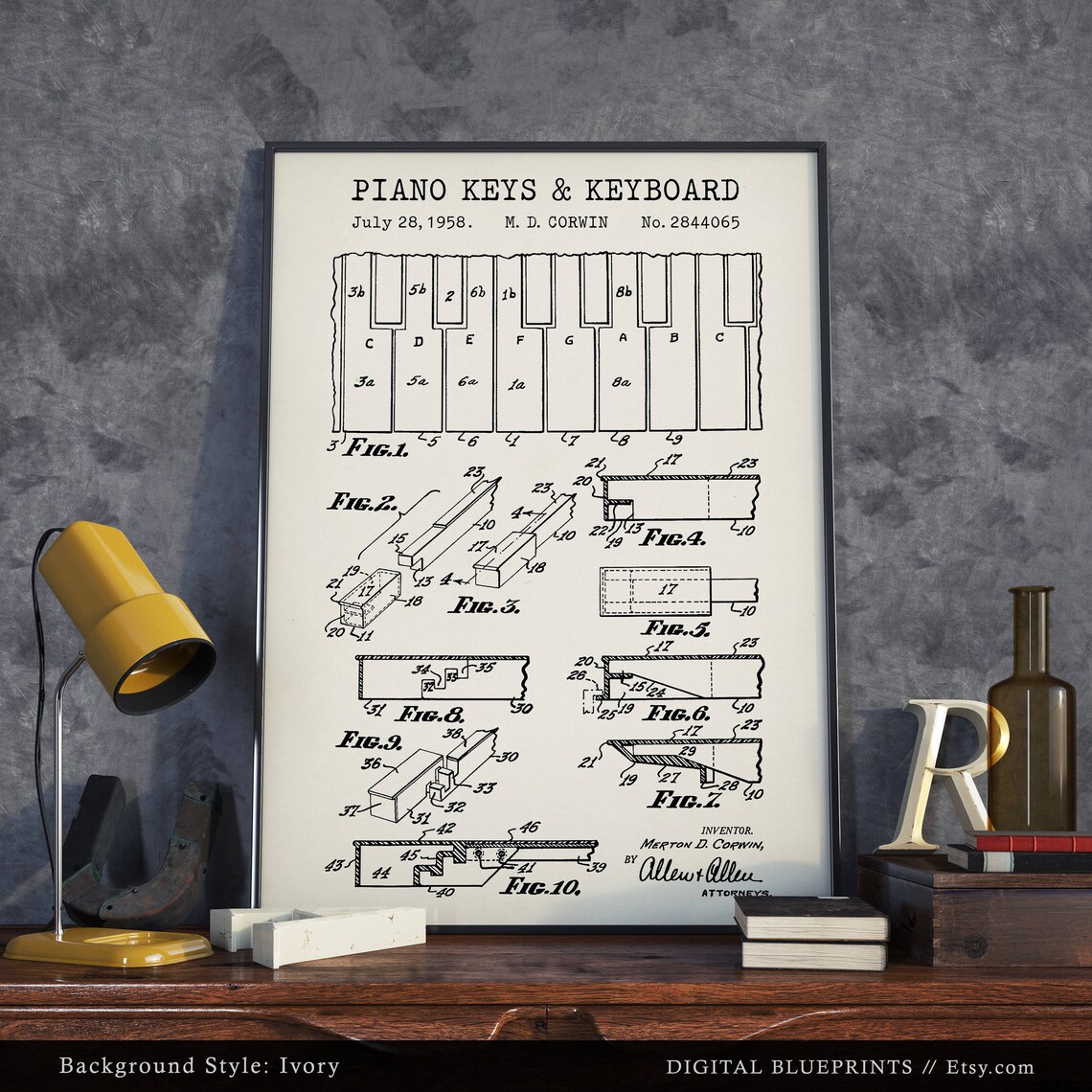 Piano Keys and Keyboard Patent Prints, Piano Keyboard Blueprint, Piano ...