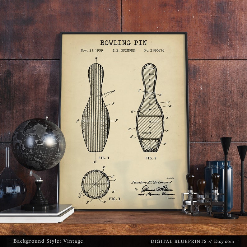 Bowling Pin Blueprint Bowling Patent Prints Bowling Player - Etsy