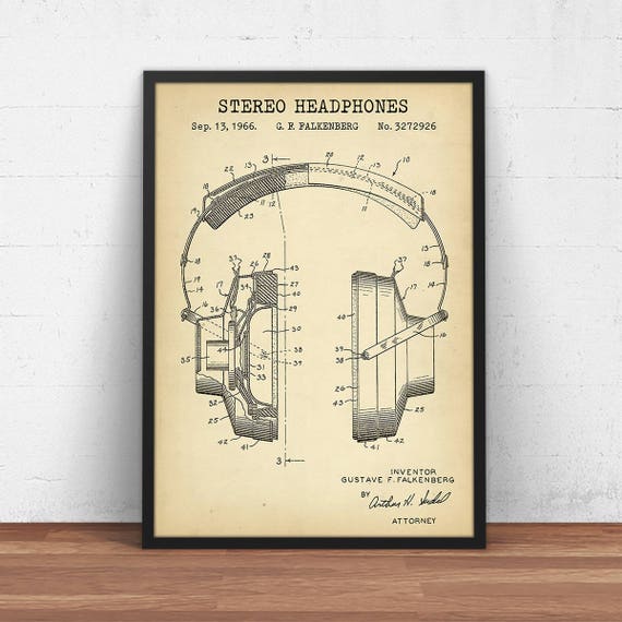 Headphone Patent Print Audio Headset Blueprint Art - Etsy