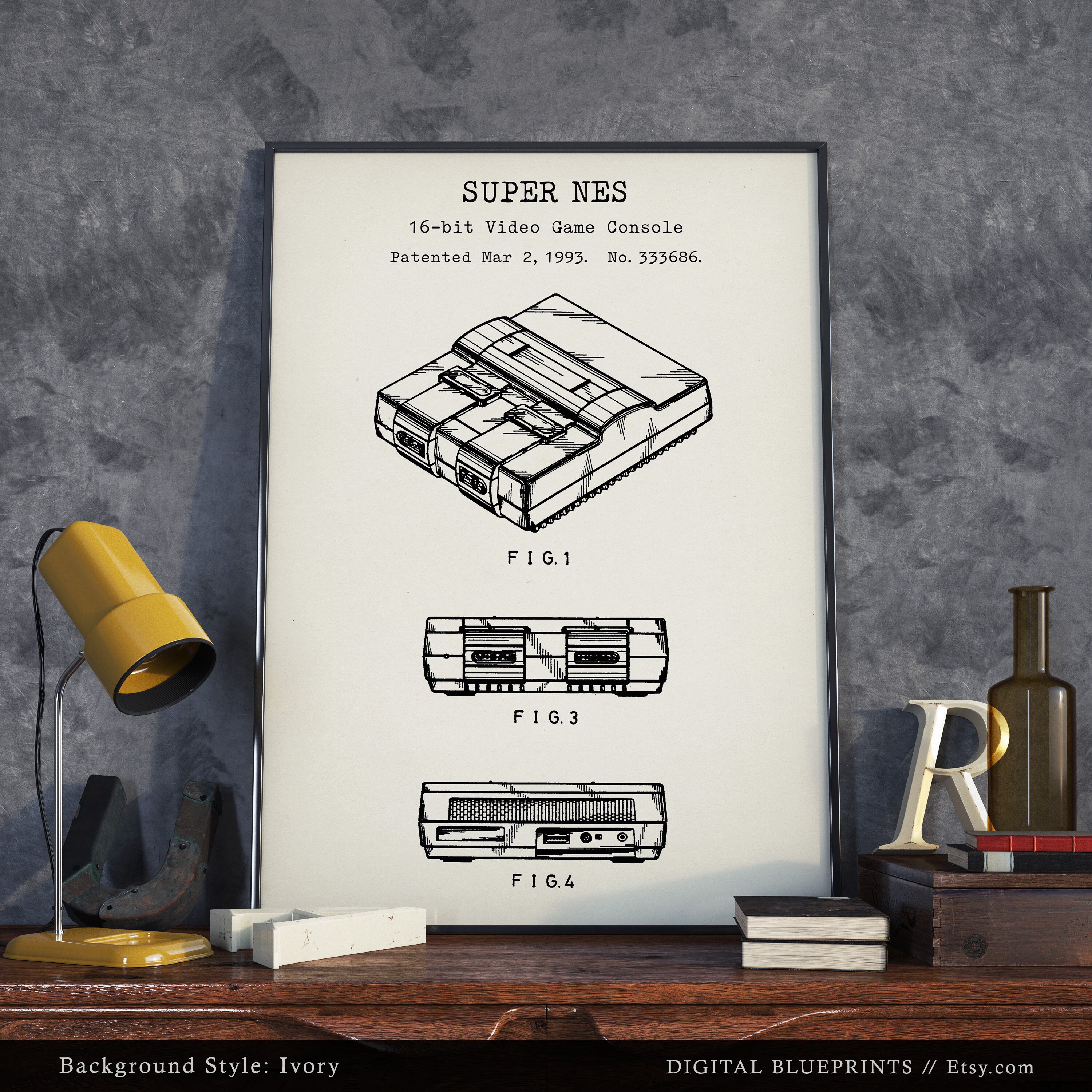 Super Nintendo Game Console Patent Print, SNES Blueprint Art, Nintendo ...