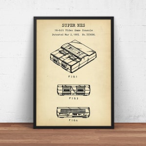 Super Nintendo Game Console Patent Print, SNES Blueprint Art, Nintendo ...