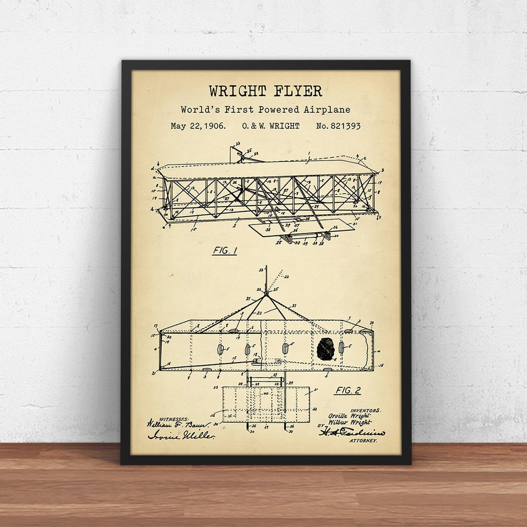 Wright Flyer Patent Print, Wright Brother Airplane Poster, Aviation ...