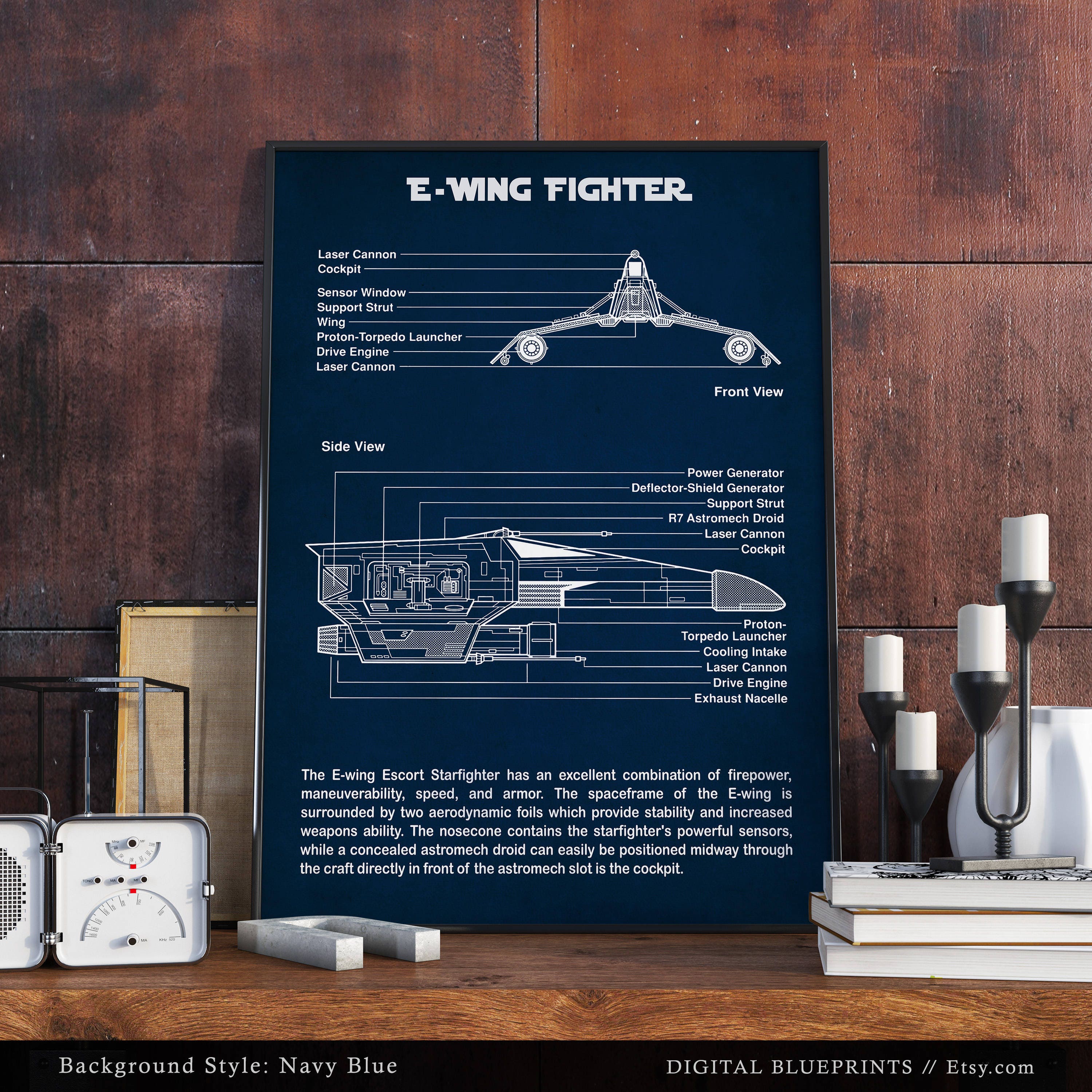E-wing Fighter Blueprint Art, Star Wars Poster Print, Si-fi Wall Art ...