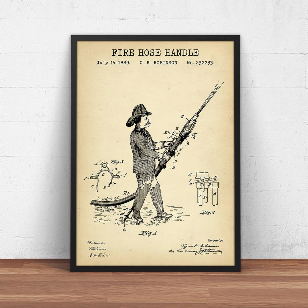 Fire Hose Patent Poster, Fireman Poster, Firefighter Print ...