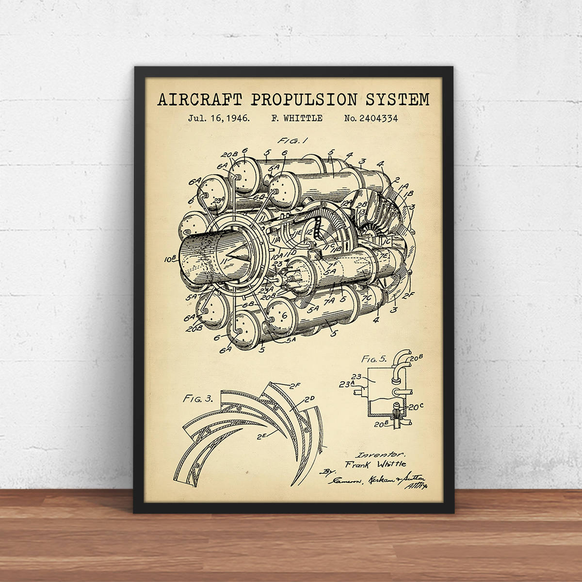Aircraft Propulsion System 1946 Patent Print, Turbojet Blueprint Wall ...