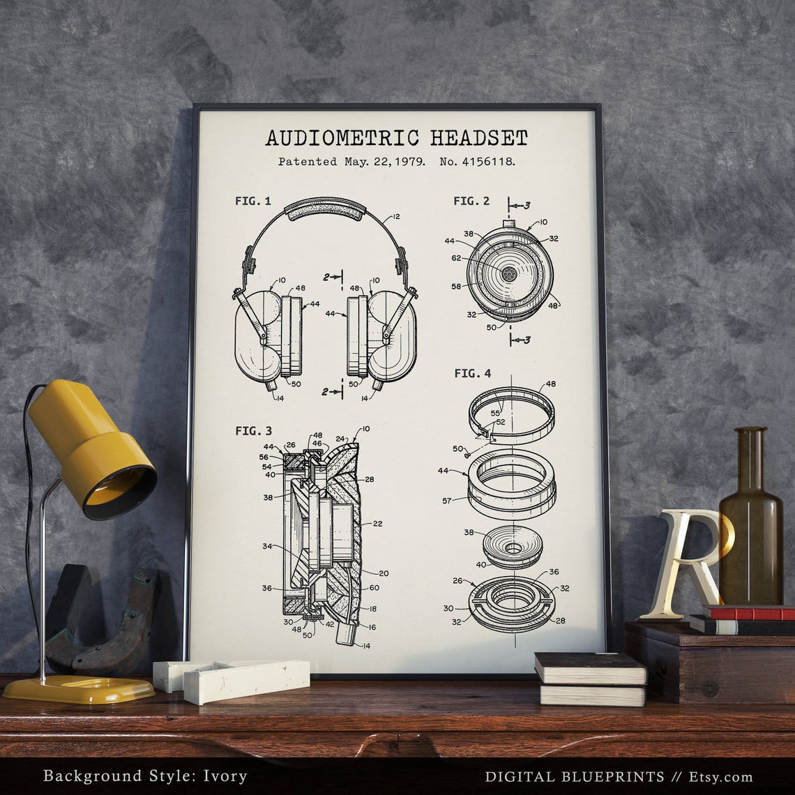 Headphone Patent Artwork Audio Headset Blueprint Headphones - Etsy