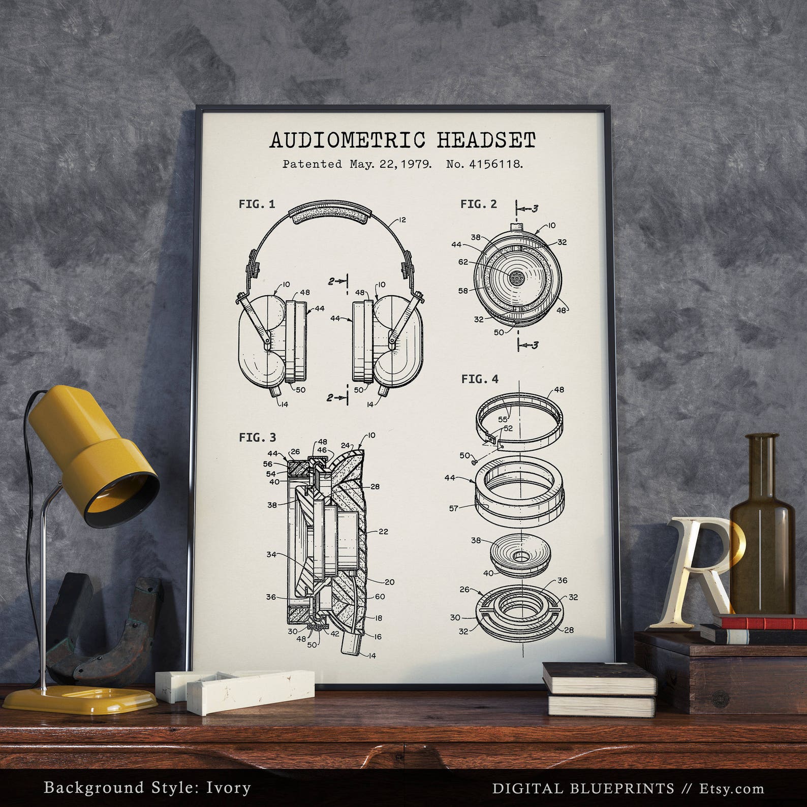 Headphone Patent Artwork Audio Headset Blueprint Headphones - Etsy