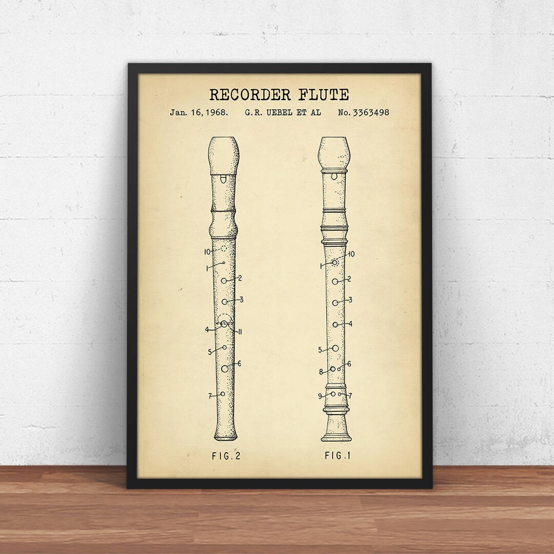 Recorder Flute 1968 Patent Print, Flute Blueprint, Music Decor Wall Art ...