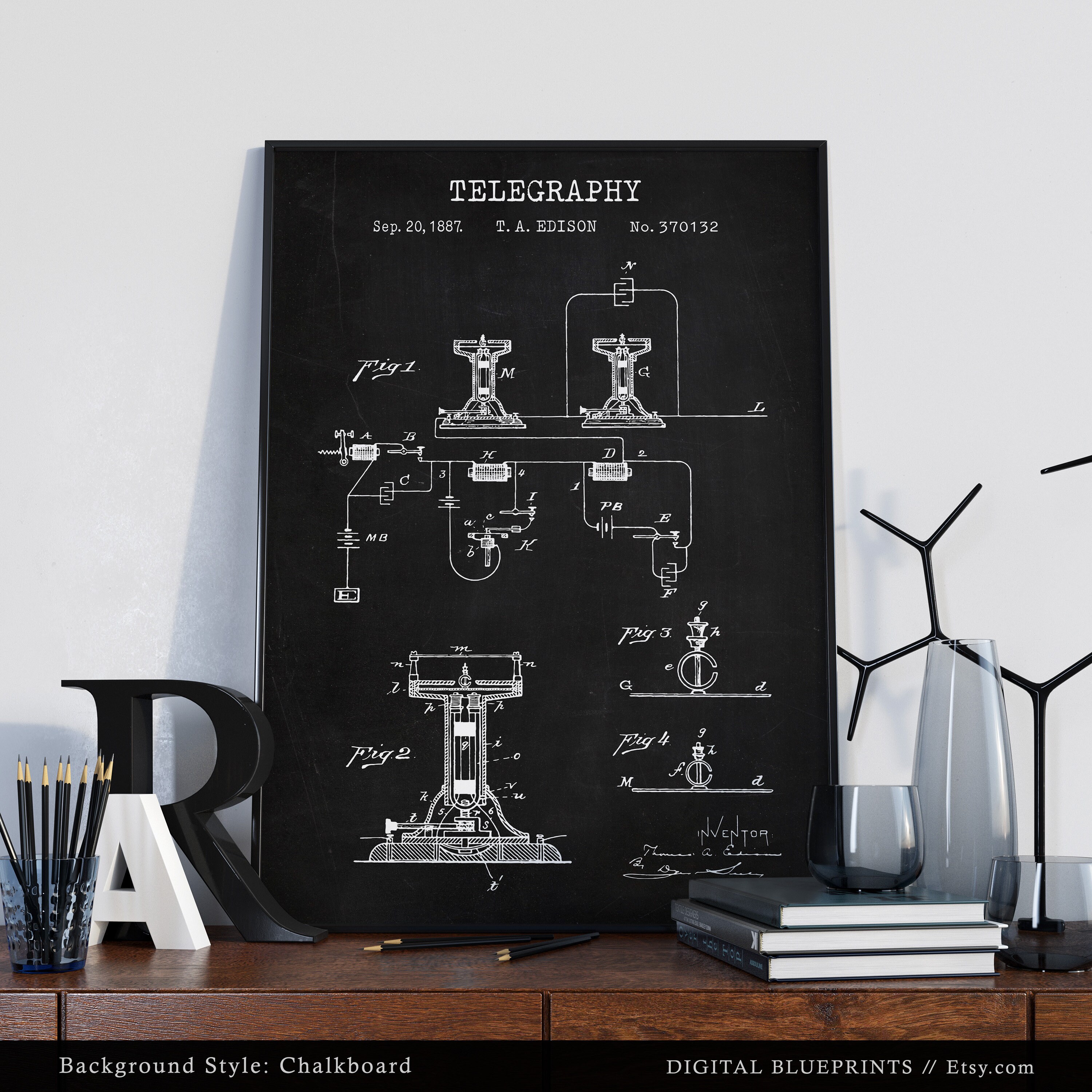 Telegraphy Patent Print Edison Invention Poster Office - Etsy
