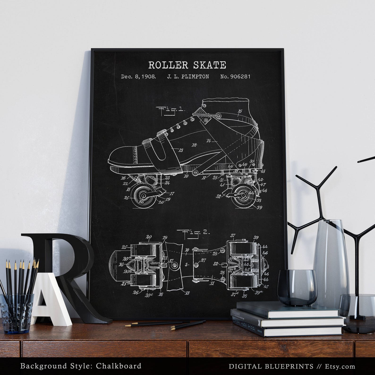 Roller Skate Blueprint Art, Skating Patent Prints, Roller Skating Gifts ...