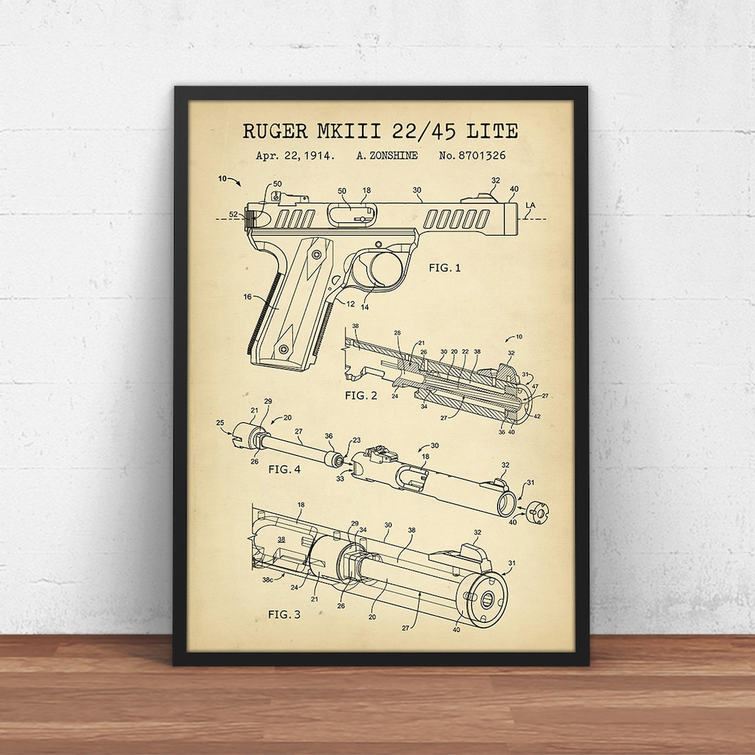 Ruger MKIII 22/45 Lite Pistol Patent Print, Ruger Mark III Blueprint ...