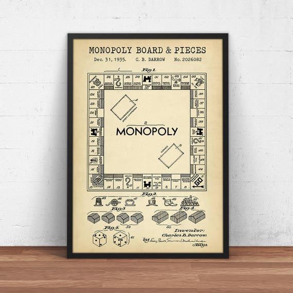 Monopoly Patent Print Board Game Art Monopoly Poster Print | Etsy