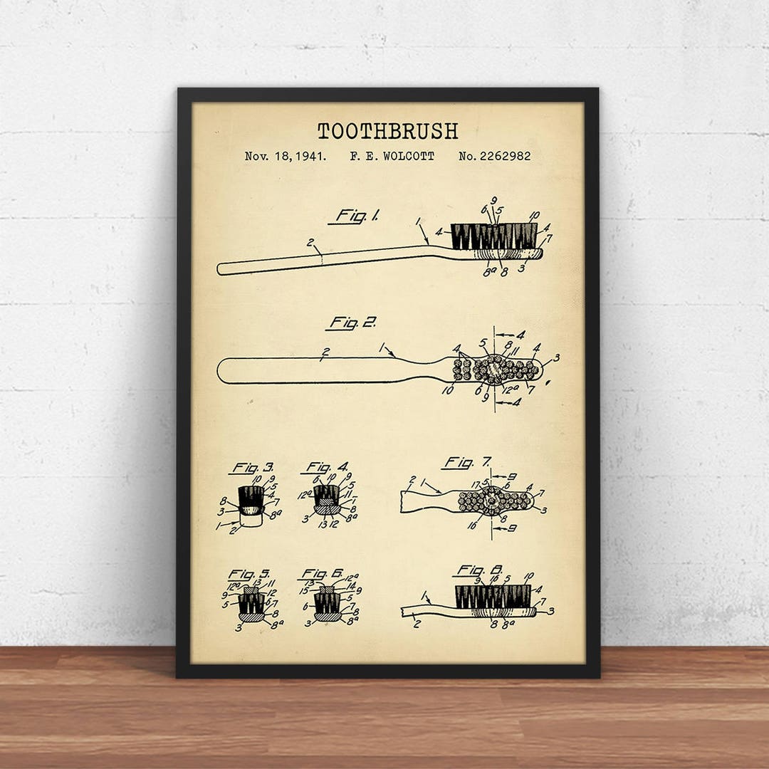 Bathroom Decor, Toothbrush Patent Print, Blueprint Art, Dental Wall Art ...