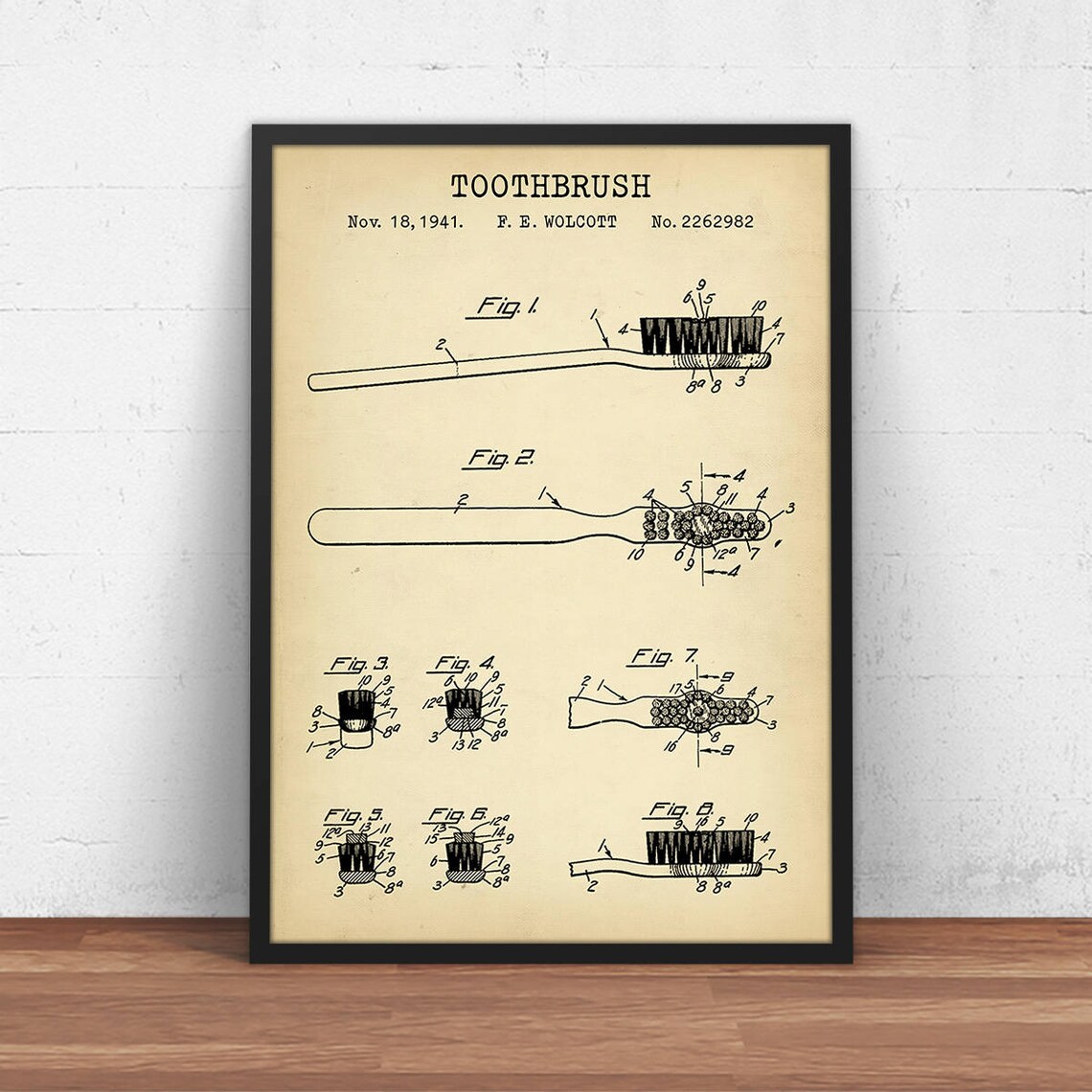 Bathroom Decor Toothbrush Patent Print Blueprint Art Dental | Etsy