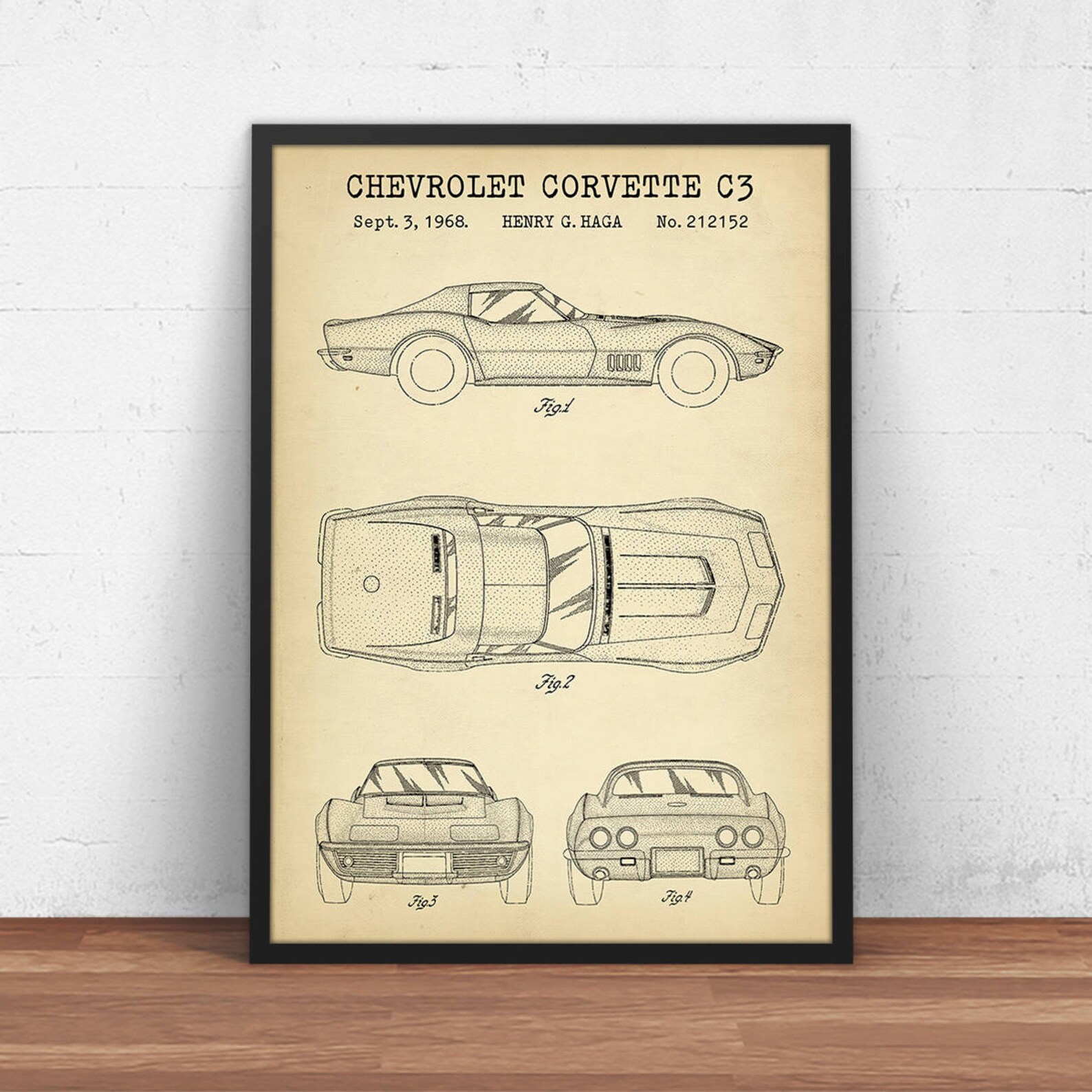 Chevrolet Corvette C3 Patent Print, Chevy Blueprint Art, Racing Car ...