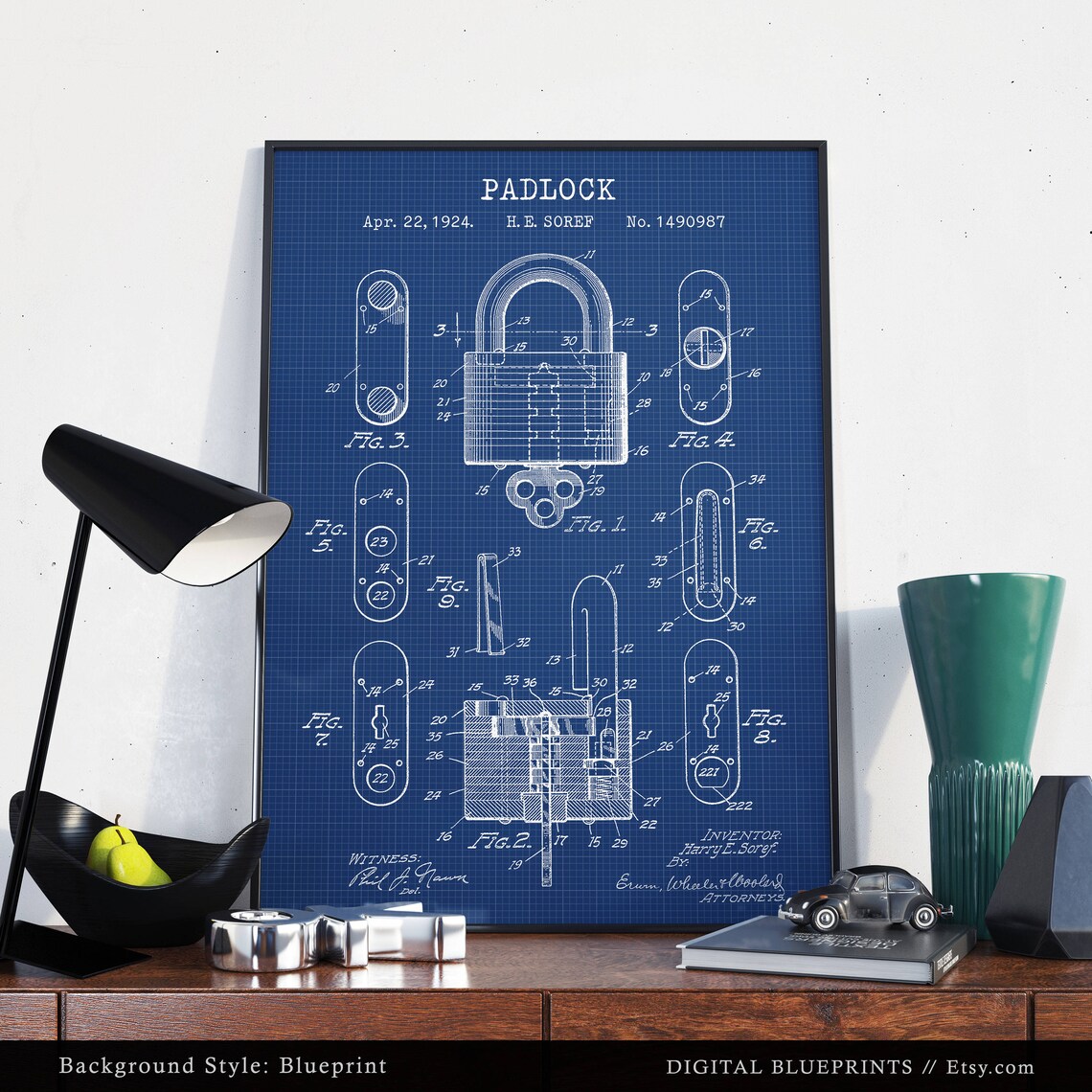 Padlock 1924 Patent Print Master Lock Padlock Blueprint | Etsy
