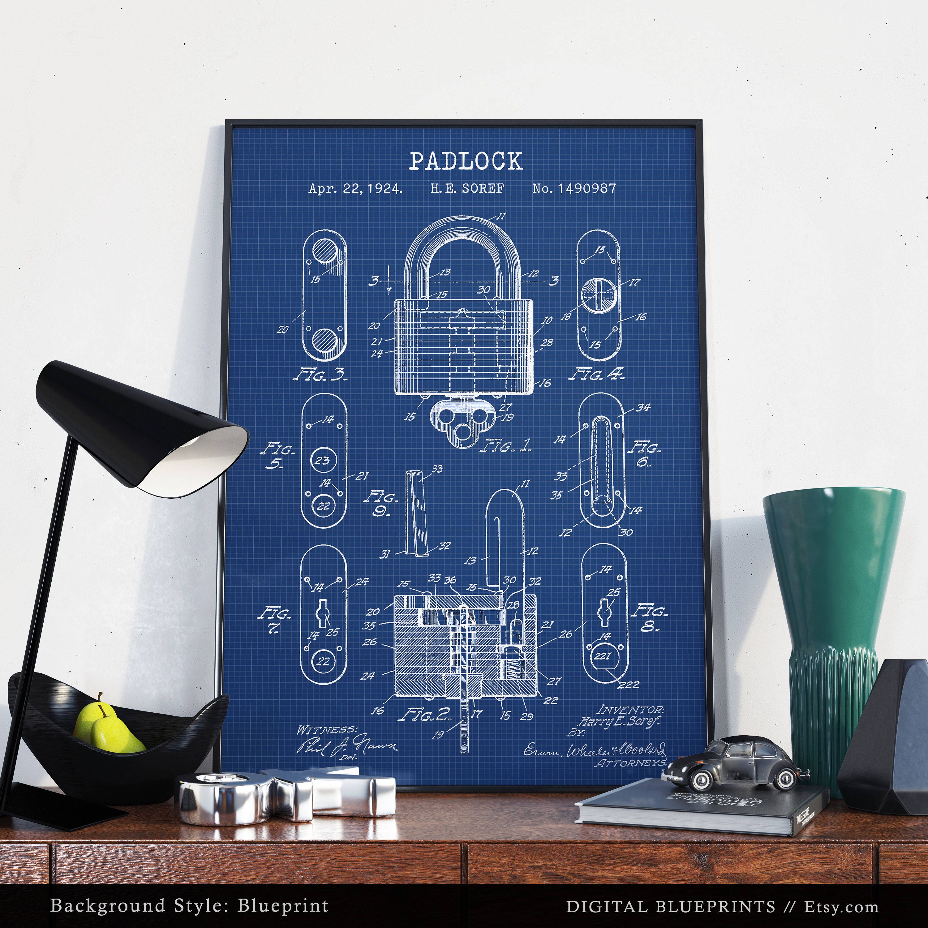Padlock 1924 Patent Print Master Lock Padlock Blueprint | Etsy